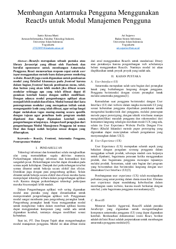 (PDF) Membangun Antarmuka Pengguna Menggunakan ReactJs untuk Modul Manajemen Pengguna