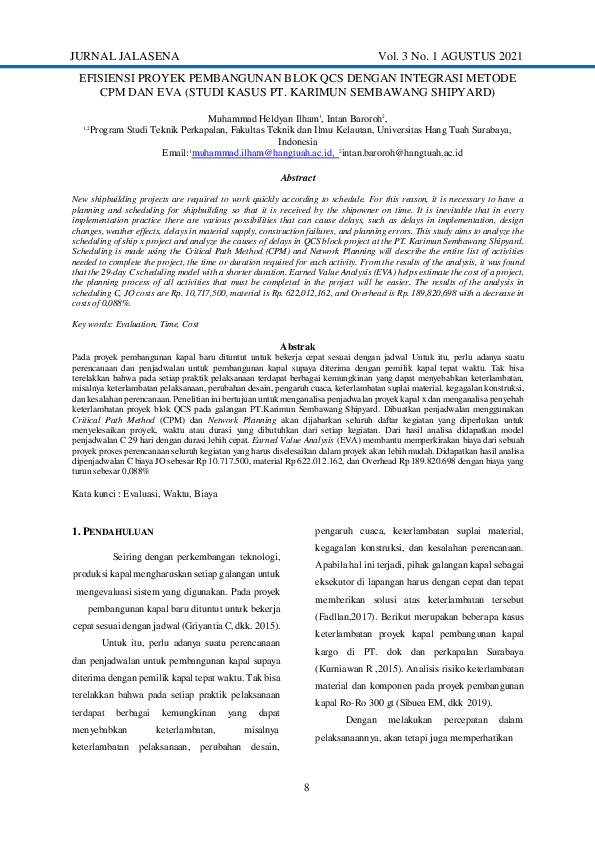 (PDF) Efisiensi Proyek Pembangunan Blok QCS Dengan Integrasi Metode CPM Dan Eva (Studi Kasus Pt ...