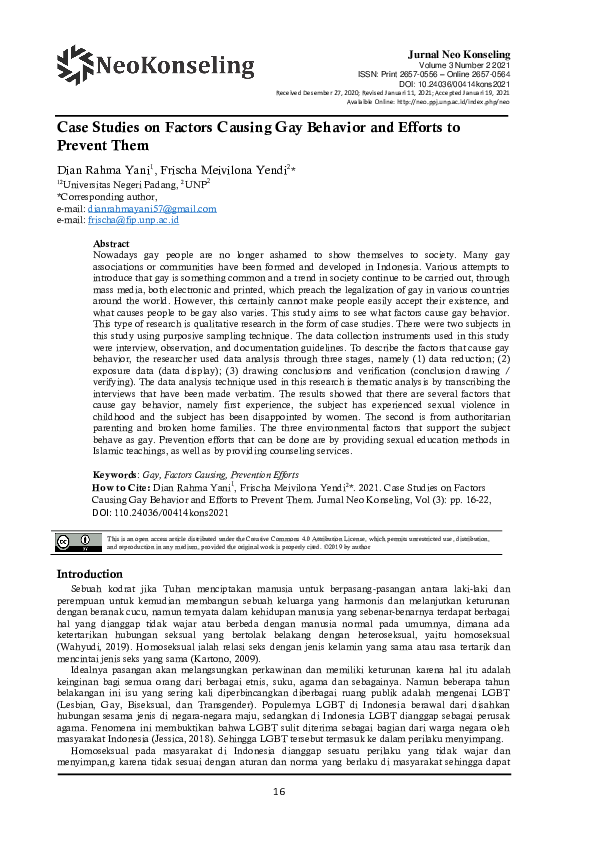 (PDF) Case Studies on Factors Causing Gay Behavior and Efforts to ...