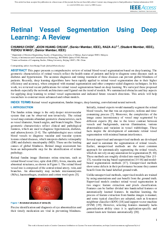 (PDF) Retinal Vessel Segmentation Using Deep Learning: A Review