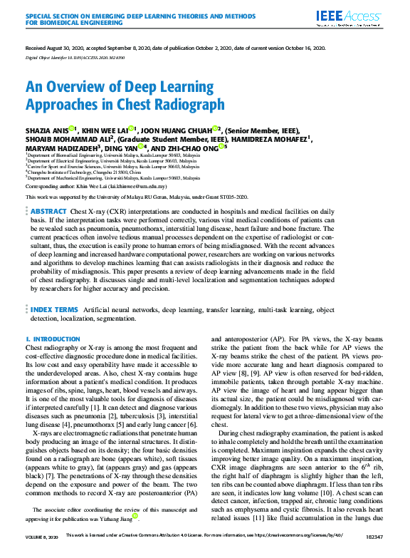 (PDF) An Overview of Deep Learning Approaches in Chest Radiograph