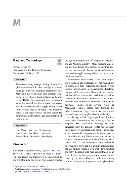 (PDF) Marx and Technology