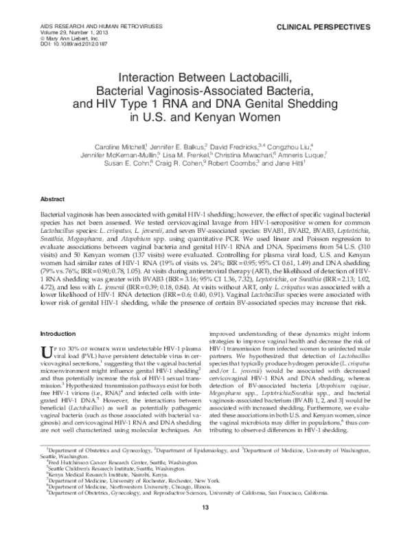 (PDF) Interaction Between Lactobacilli, Bacterial Vaginosis-Associated ...