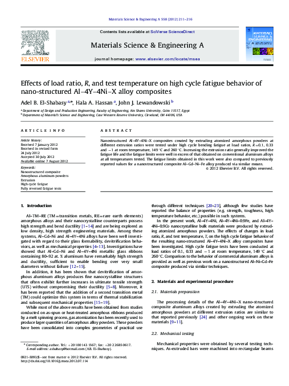 (PDF) Effects of load ratio, R, and test temperature on high cycle ...