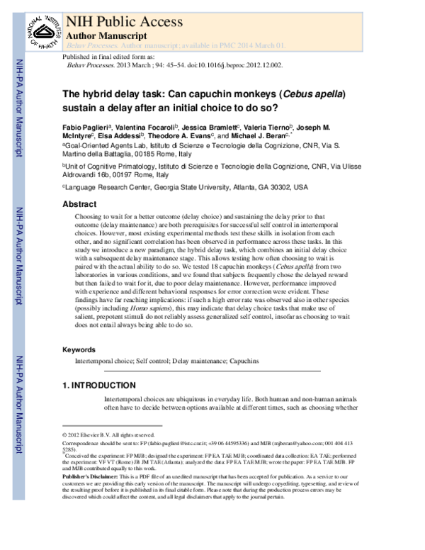 (PDF) The hybrid delay task: Can capuchin monkeys (Cebus apella ...