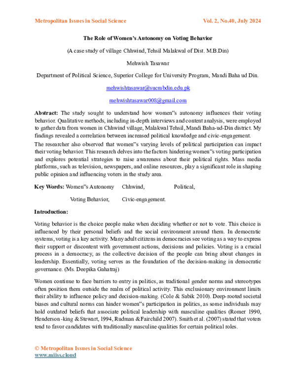 (PDF) The Role of Women Autonomy in Voting Behavior.