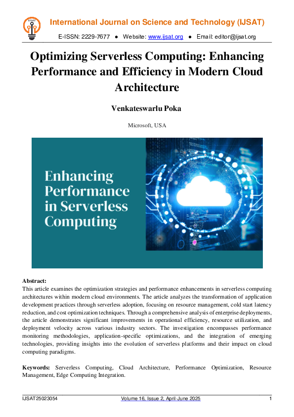 (PDF) Optimizing Serverless Computing: Enhancing Performance and Efficiency in Modern Cloud ...