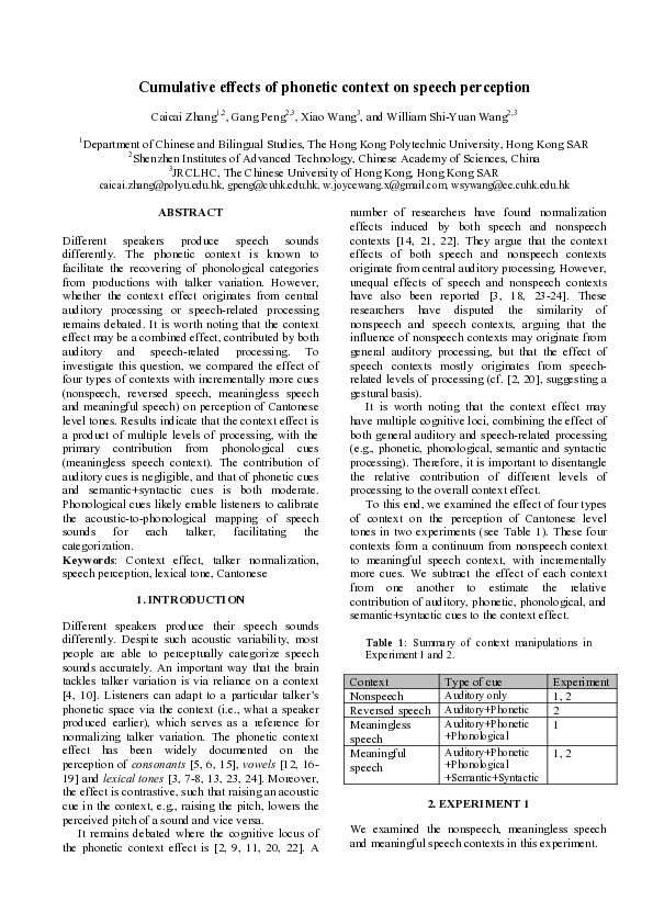 (PDF) Cumulative effects of phonetic context on speech perception