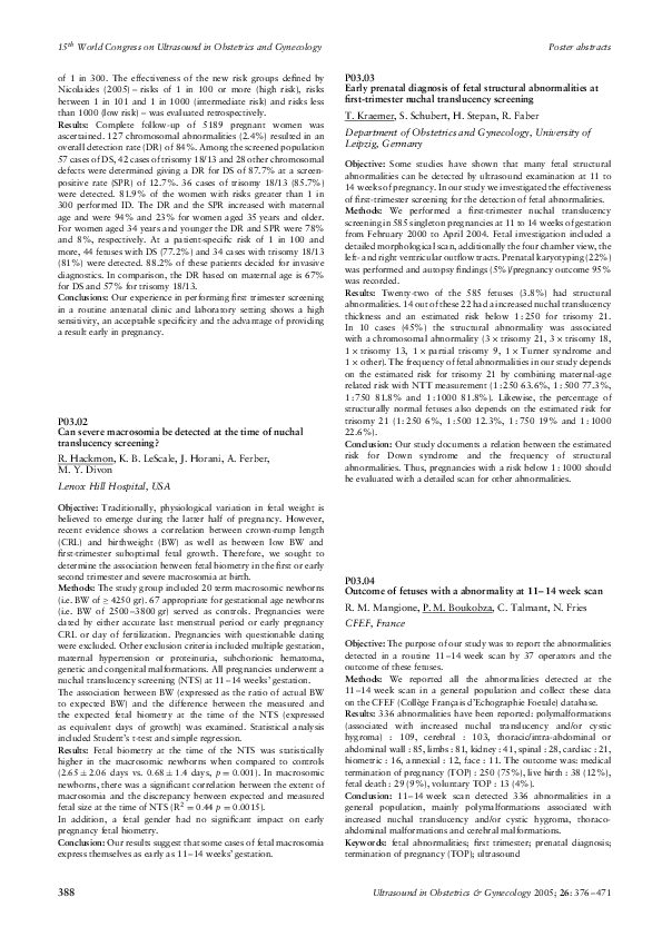 (PDF) P03.04: Outcome of fetuses with a abnormality at 11–14 week scan