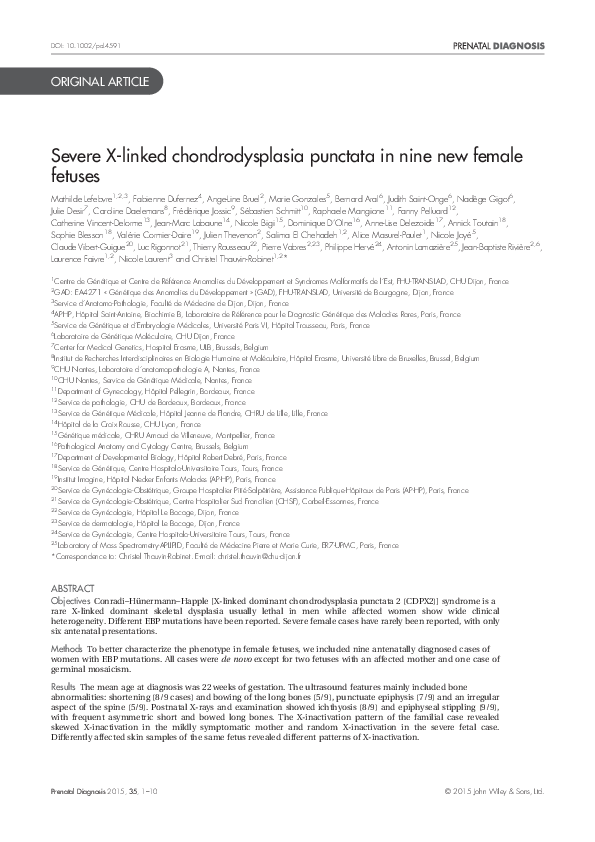 (PDF) Severe X-linked chondrodysplasia punctata in nine new female fetuses