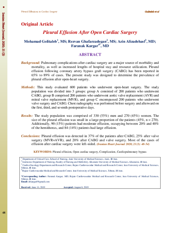 (PDF) Pleural Effusion After Open Cardiac Surgery