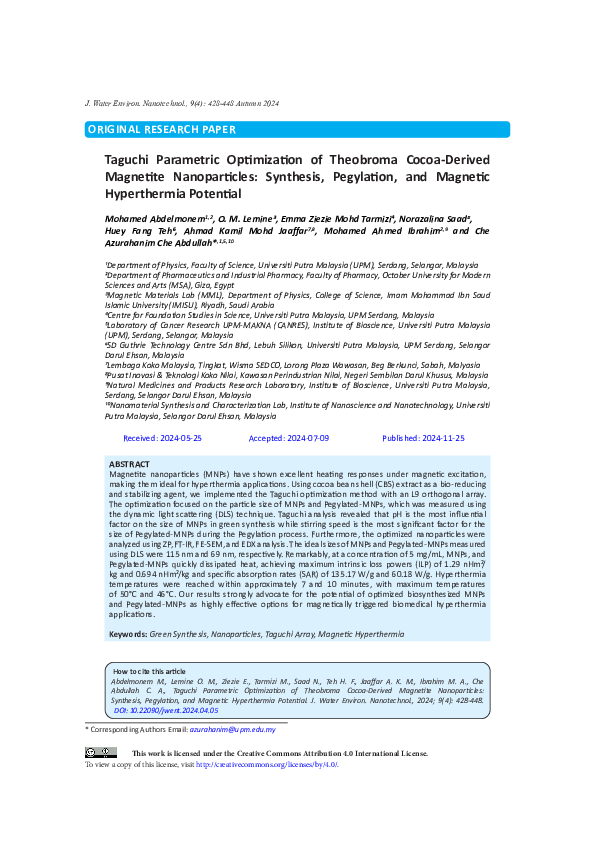 (PDF) Taguchi Parametric Optimization of Theobroma Cocoa-Derived Magnetite Nanoparticles ...