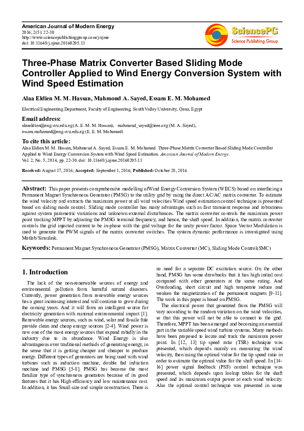 (PDF) Three-Phase Matrix Converter Based Sliding Mode Controller Applied to Wind Energy ...