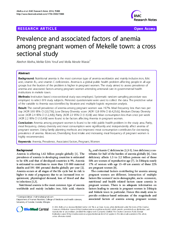 (PDF) Prevalence and associated factors of anemia among pregnant women ...