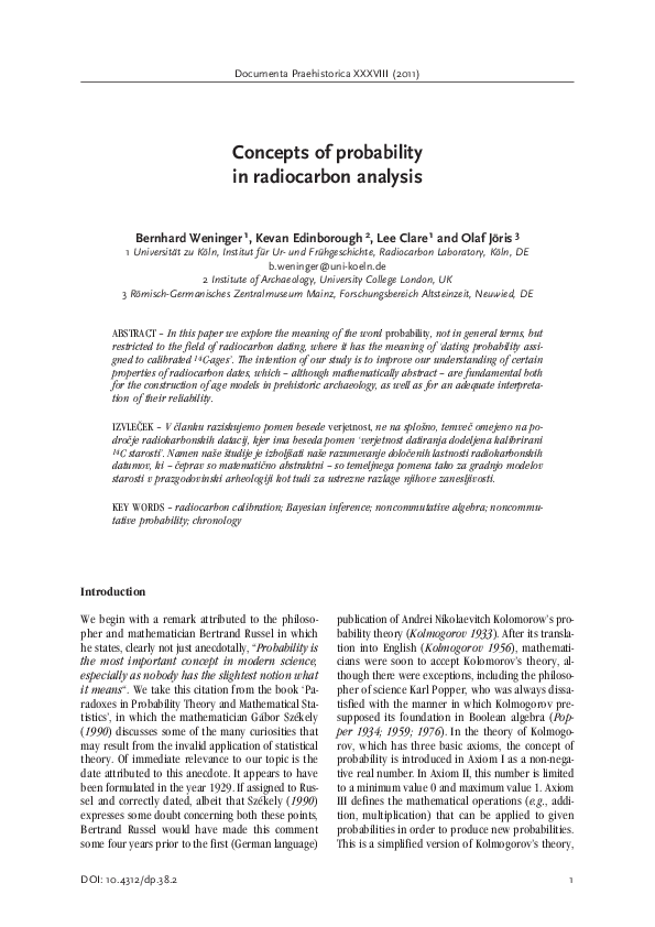 (PDF) Concepts of probability in radiocarbon analysis