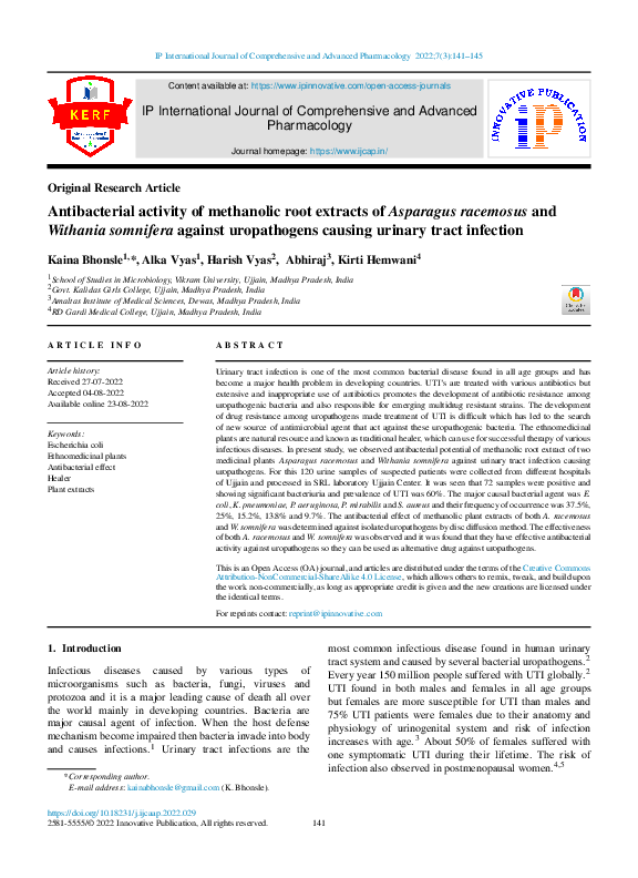 (PDF) Antibacterial activity of methanolic root extracts of and against ...