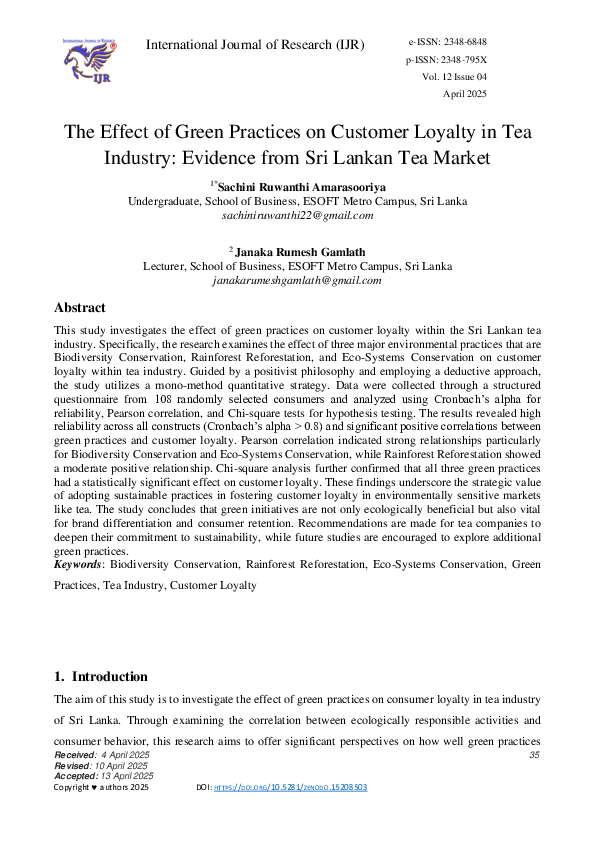 (PDF) The Effect of Green Practices on Customer Loyalty in Tea Industry ...