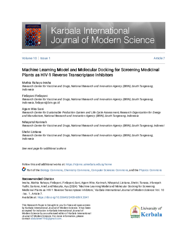 (PDF) Machine Learning Model and Molecular Docking for Screening Medicinal Plants as HIV-1 ...