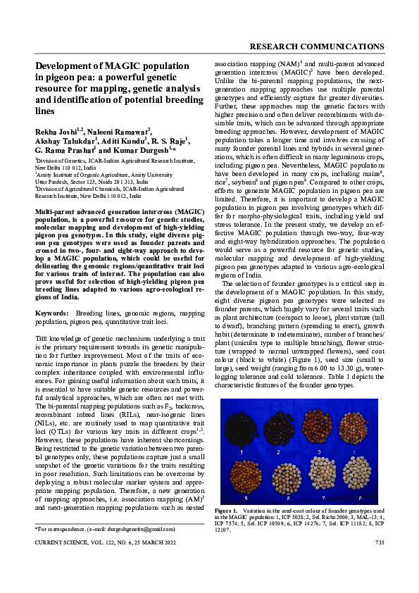 (PDF) Development of MAGIC population in pigeon pea: a powerful genetic ...