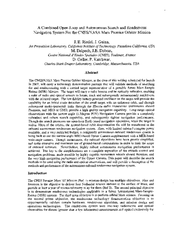 (PDF) A Combined Open-Loop and Autonomous Search and Rendezvous ...