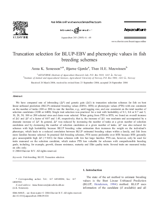 (PDF) Truncation selection for BLUP-EBV and phenotypic values in fish ...