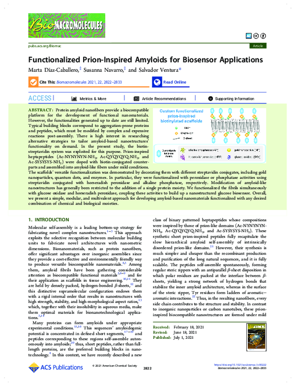 (PDF) Functionalized Prion-Inspired Amyloids for Biosensor Applications