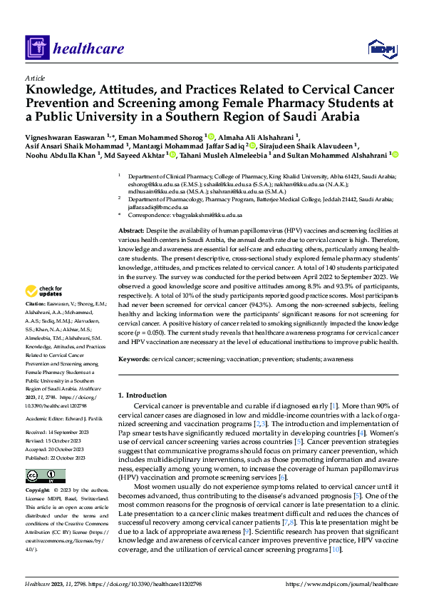 (PDF) Knowledge, Attitudes, and Practices Related to Cervical Cancer Prevention and Screening ...