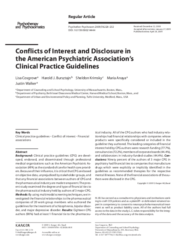 (PDF) Conflicts of Interest and Disclosure in the American Psychiatric ...