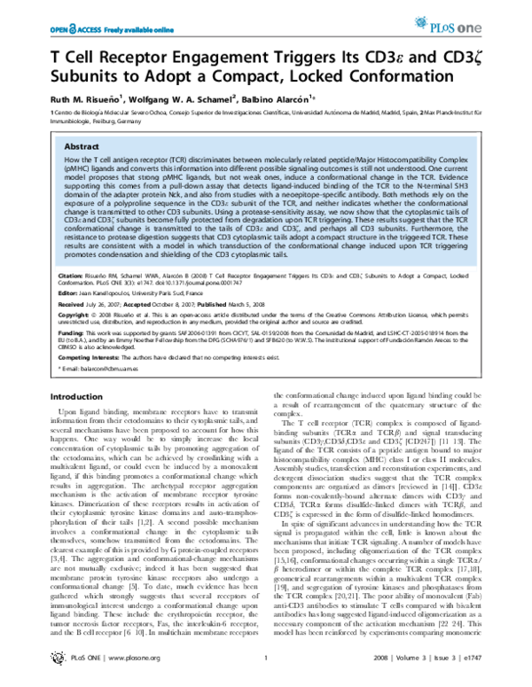 (PDF) T Cell Receptor Engagement Triggers Its CD3ε and CD3ζ Subunits to ...