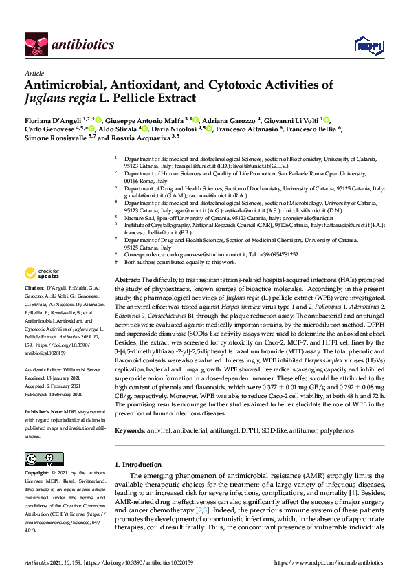 (PDF) Antimicrobial, Antioxidant, and Cytotoxic Activities of Juglans regia L. Pellicle Extract