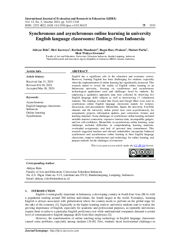 (PDF) Synchronous and asynchronous online learning in university English language classrooms ...