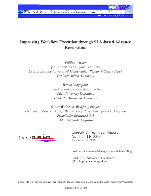 (PDF) Improving Workflow Execution Through Sla-Based Advance Reservation