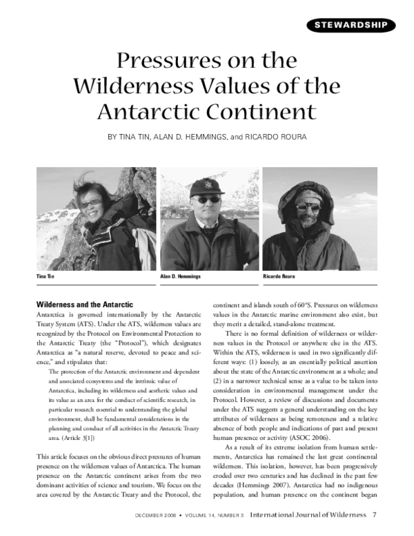 (PDF) Pressures on the wilderness values of the Antarctic continent