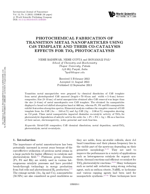 (PDF) PHOTOCHEMICAL FABRICATION OF TRANSITION METAL NANOPARTICLES USING ...