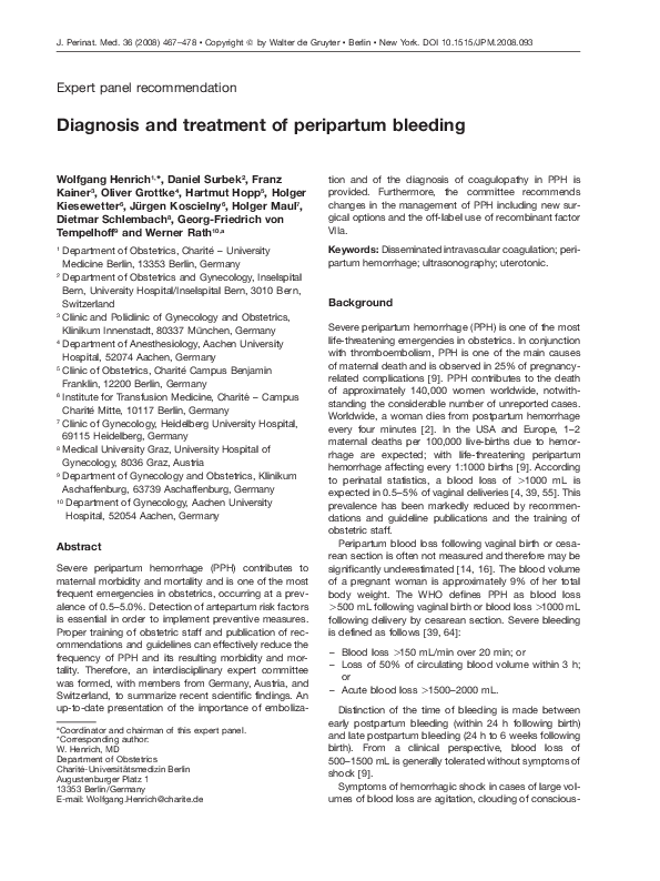 (PDF) Diagnosis and treatment of peripartum bleeding