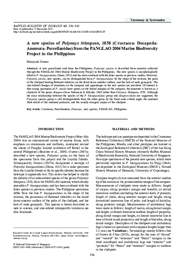 (PDF) A new species of Polyonyx Stimpson, 1858 (Crustacea: Decapoda ...