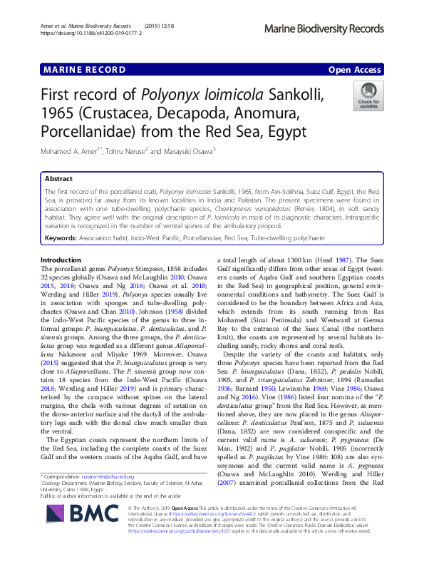 (PDF) First record of Polyonyx loimicola Sankolli, 1965 (Crustacea ...
