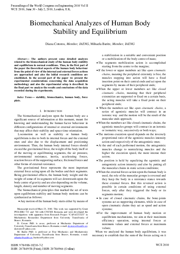 (PDF) Biomechanical Analyzes of Human Body Stability and Equilibrium