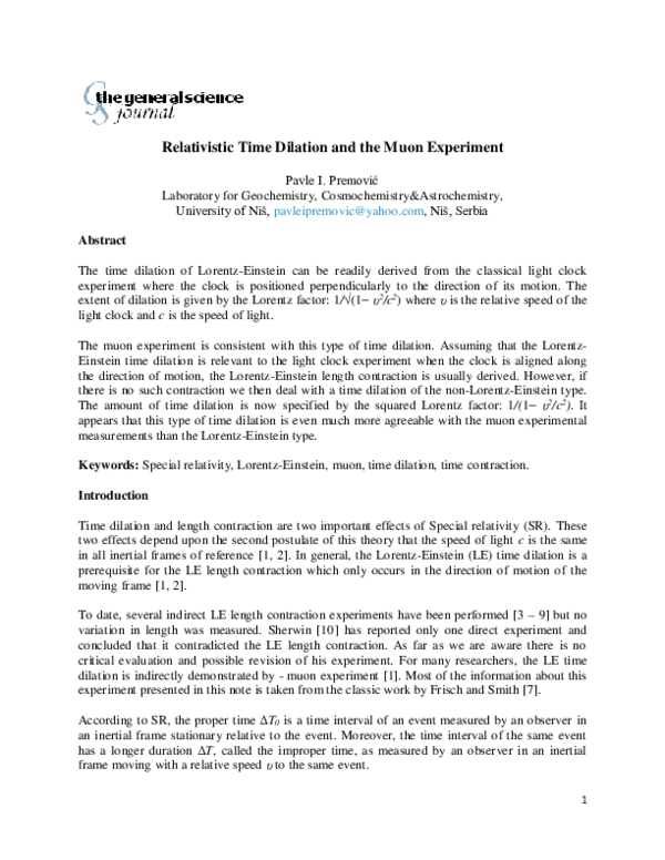 (PDF) Relativistic Time Dilation and the Muon Experiment