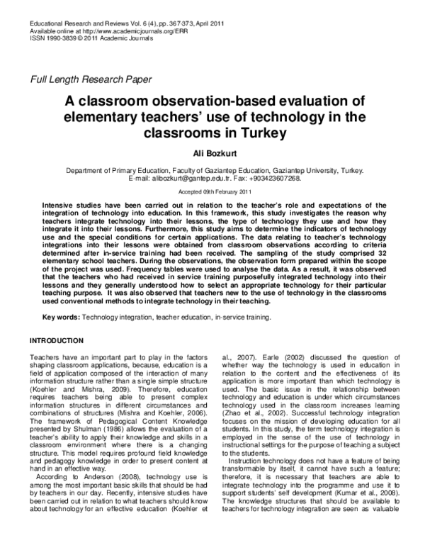 (PDF) A classroom observation-based evaluation of elementary teachers ...