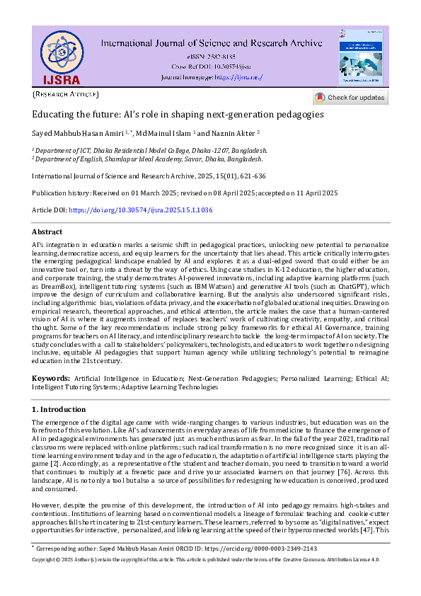 (PDF) Educating the future: AI's role in shaping next-generation pedagogies