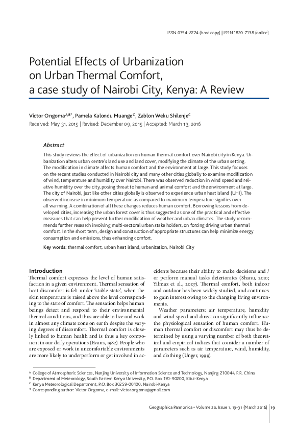 (PDF) Potential effects of urbanization on urban thermal comfort, a ...