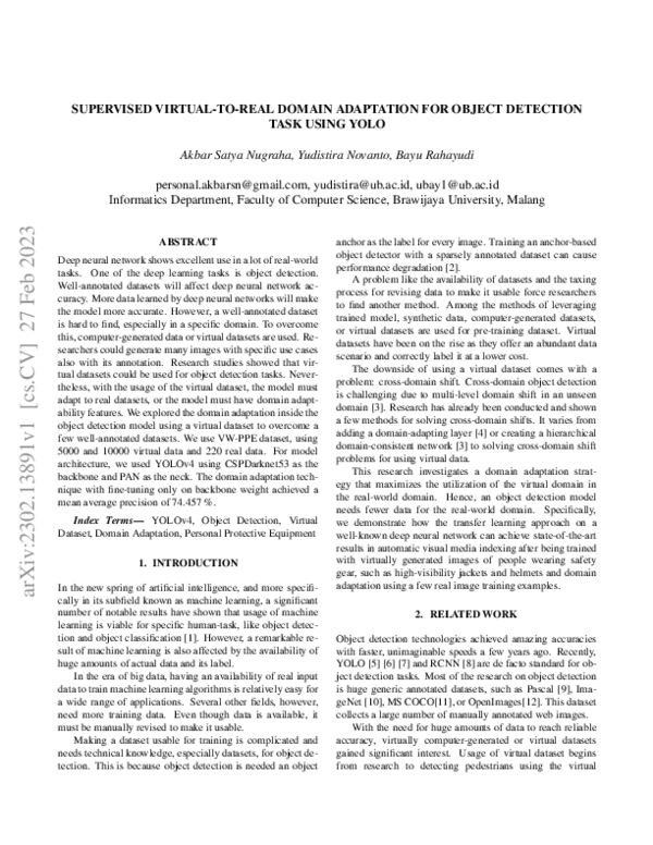 Pdf Supervised Virtual To Real Domain Adaptation For Object Detection