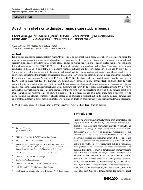 (PDF) Adapting rainfed rice to climate change: a case study in Senegal