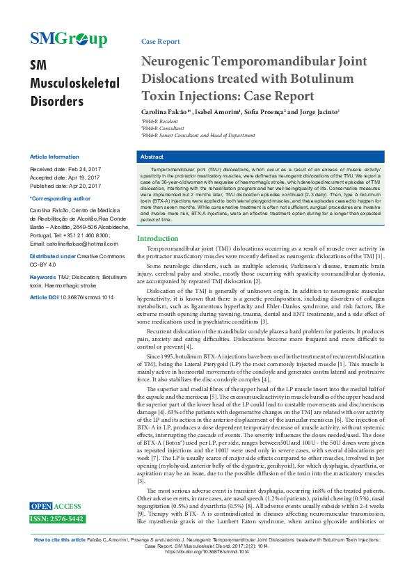 (PDF) Neurogenic temporomandibular joint dislocations treated with ...