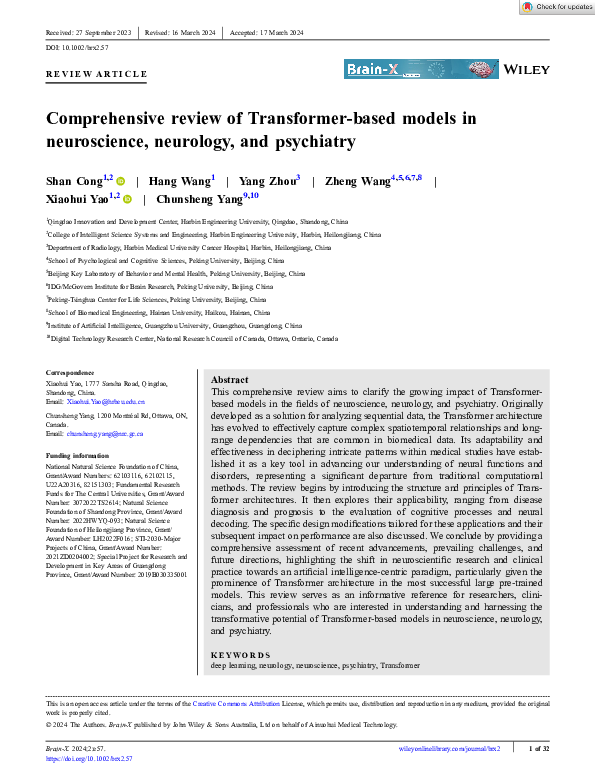 (PDF) Comprehensive review of Transformer-based models in neuroscience, neurology, and psychiatry