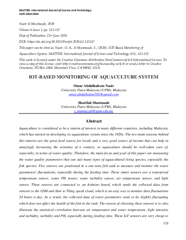 (PDF) IOT-BASED MONITORING OF AQUACULTURE SYSTEM