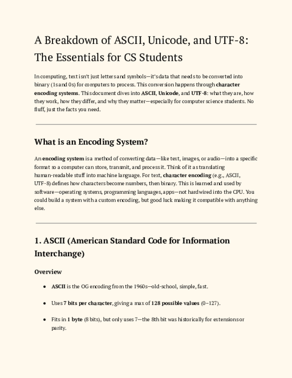 (PDF) A Breakdown of ASCII, Unicode, and UTF-8: The Essentials for CS Students