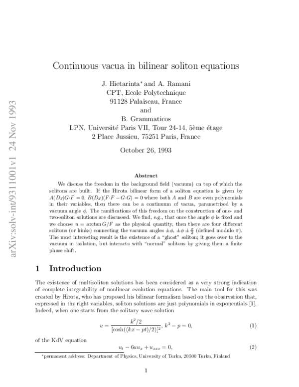 (PDF) Continuous vacua in bilinear soliton equations