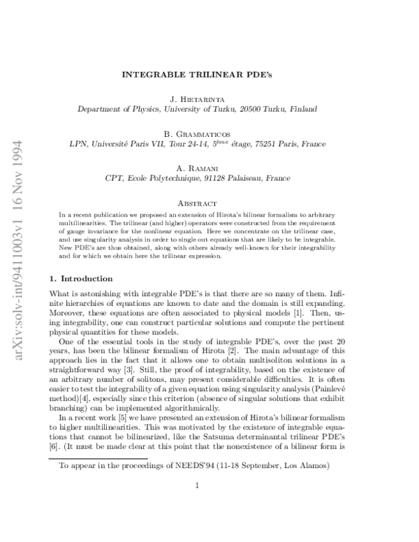 (PDF) Integrable Trilinear PDE's